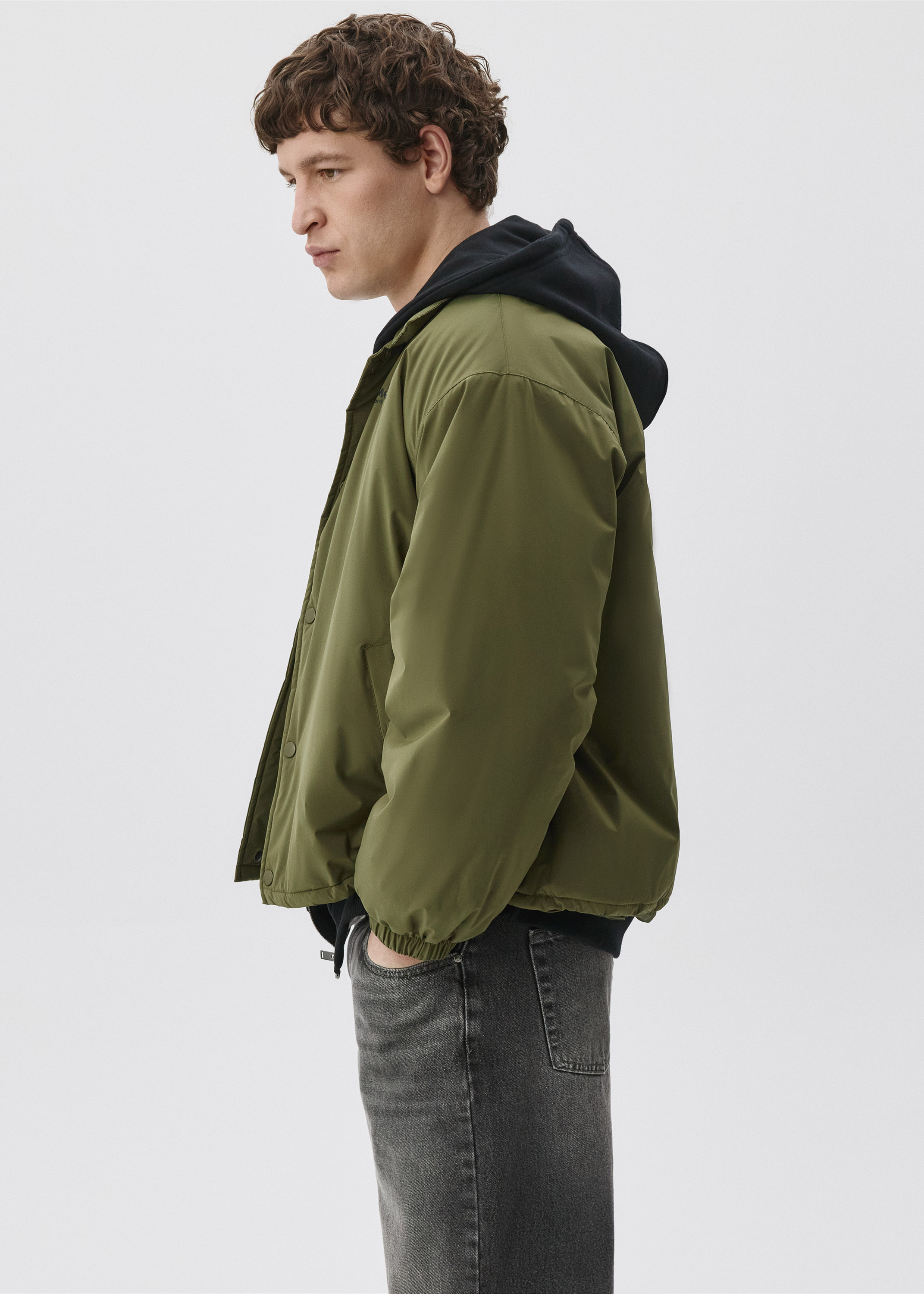 Утепленный бомбер свободного кроя цвет: тёмный хаки, артикул ...